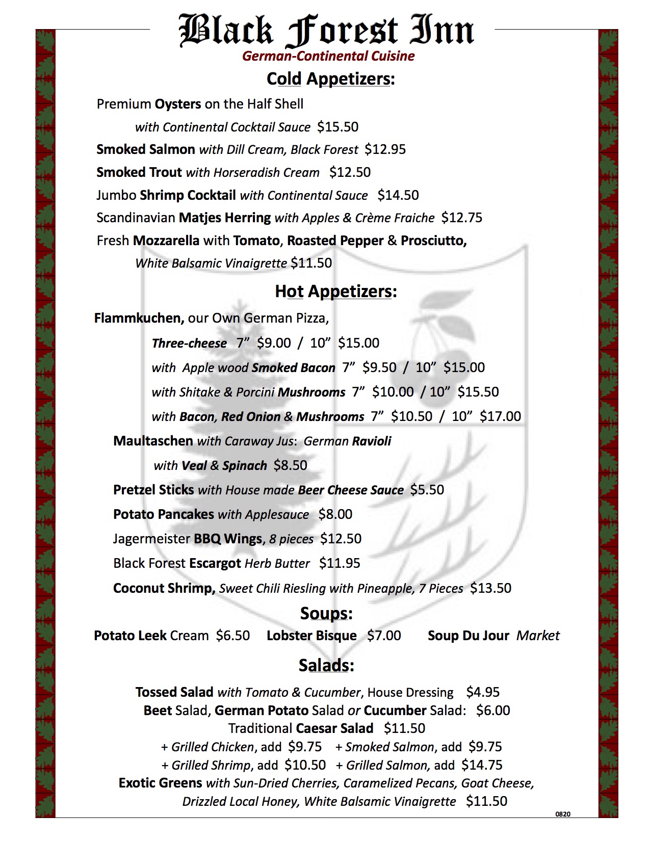 Our Menu Autumn 2020 – Black Forest Inn