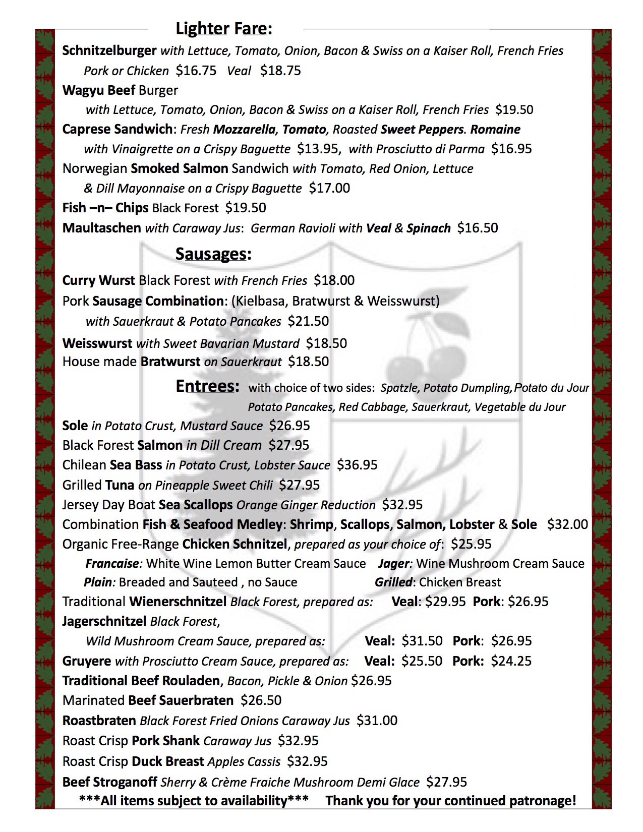 Our Menu page 2 Autumn 2020 – Black Forest Inn