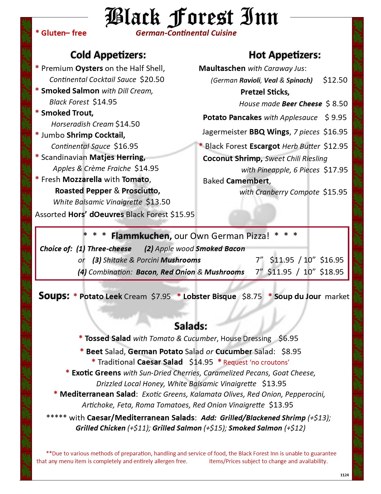 Our Dining In & Takeout Menu: – Black Forest Inn
